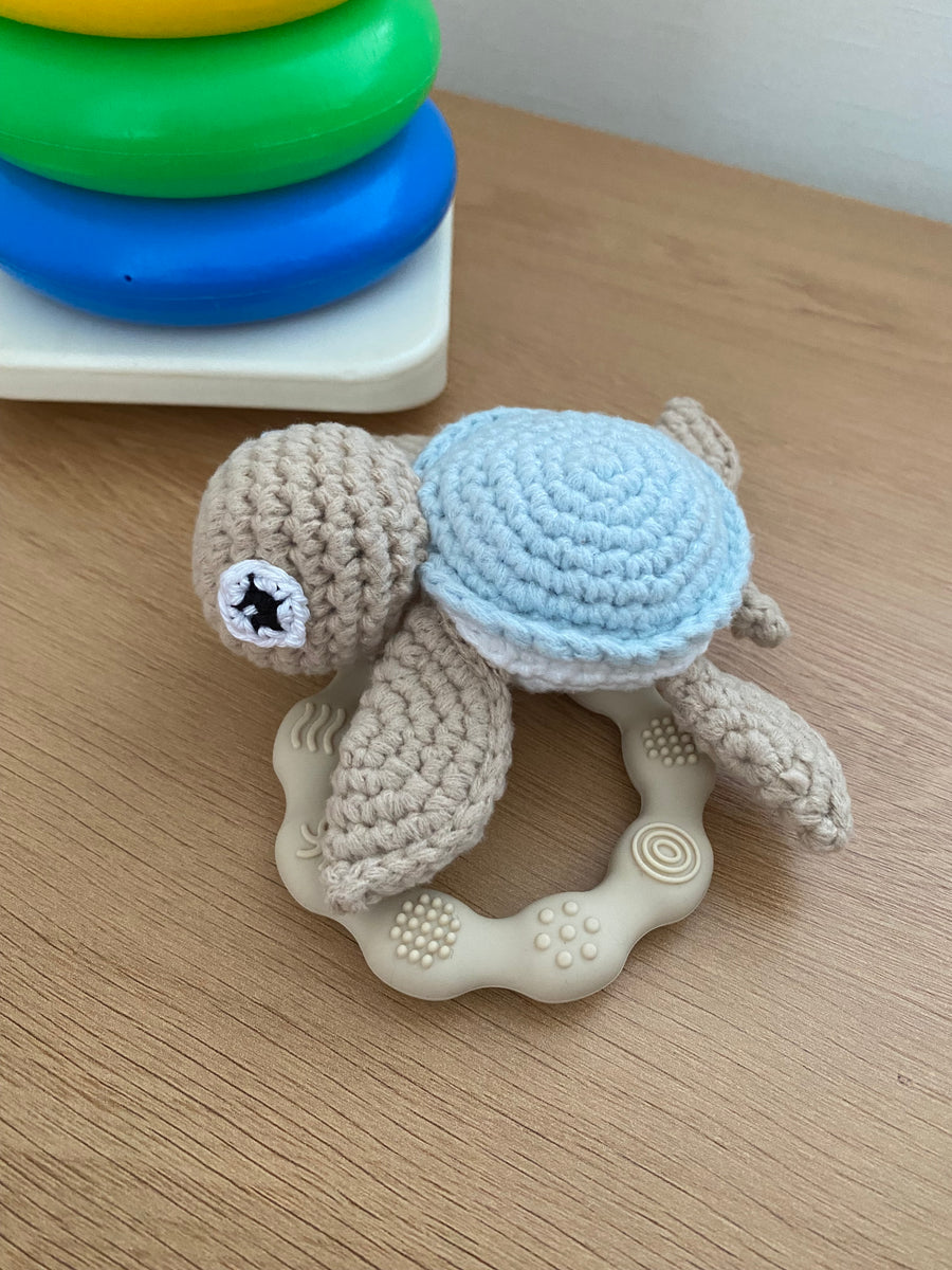 Baby rattle and teether - Turtle – Craftykin.nz